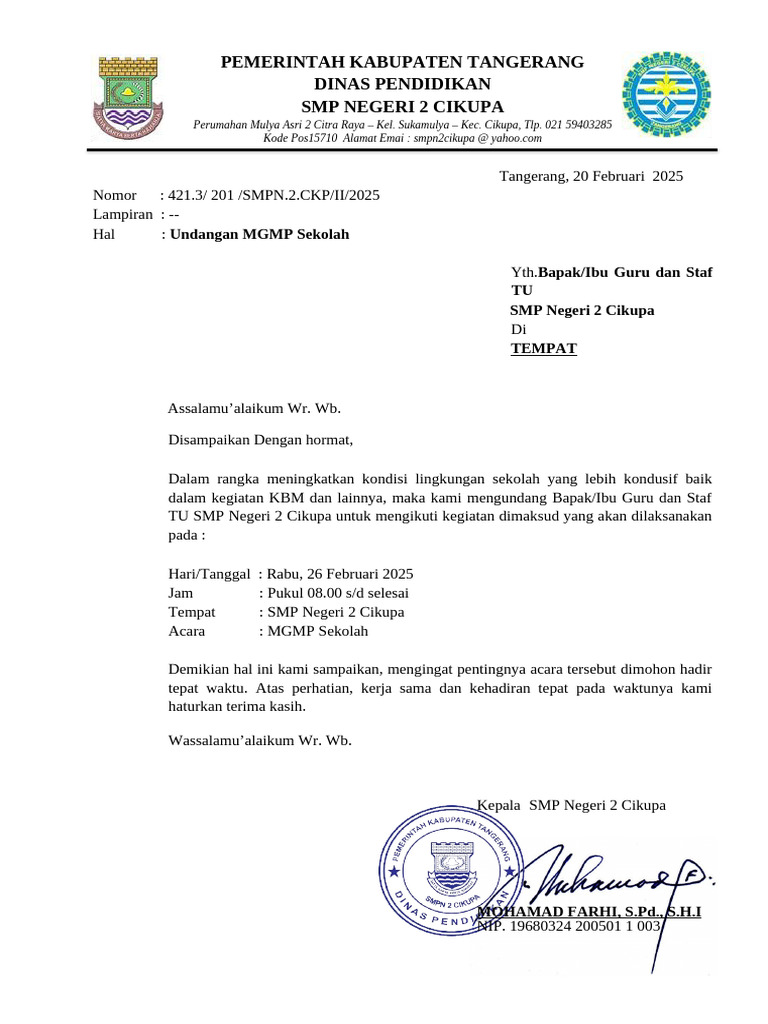 Surat Undangan MGMP 2025 | PDF