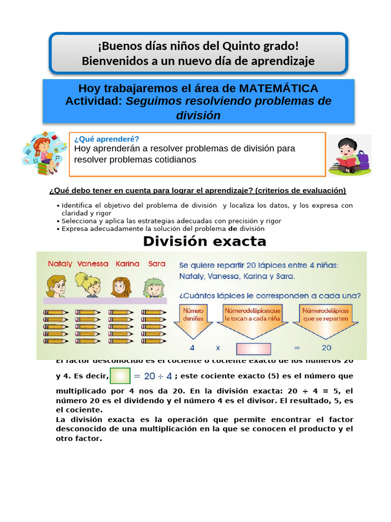 5° FICHA DIA 04 - MAT Seguimos Resolviendo Problemas de División | PDF ...