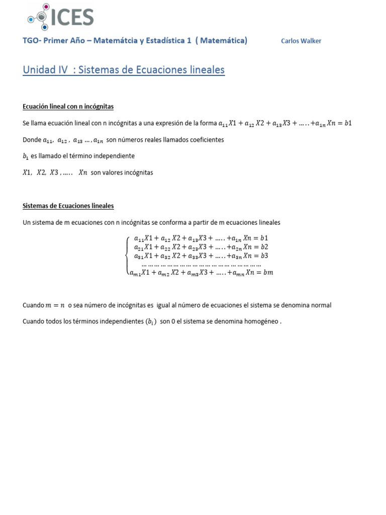 Unidad 5 Sistemas de Ecuaciones | PDF | Ecuaciones | Matriz (Matemáticas)