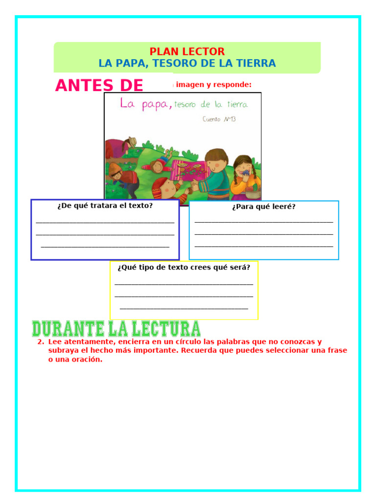 Plan Lector: La Papa, Tesoro de la Tierra | PDF | Patata