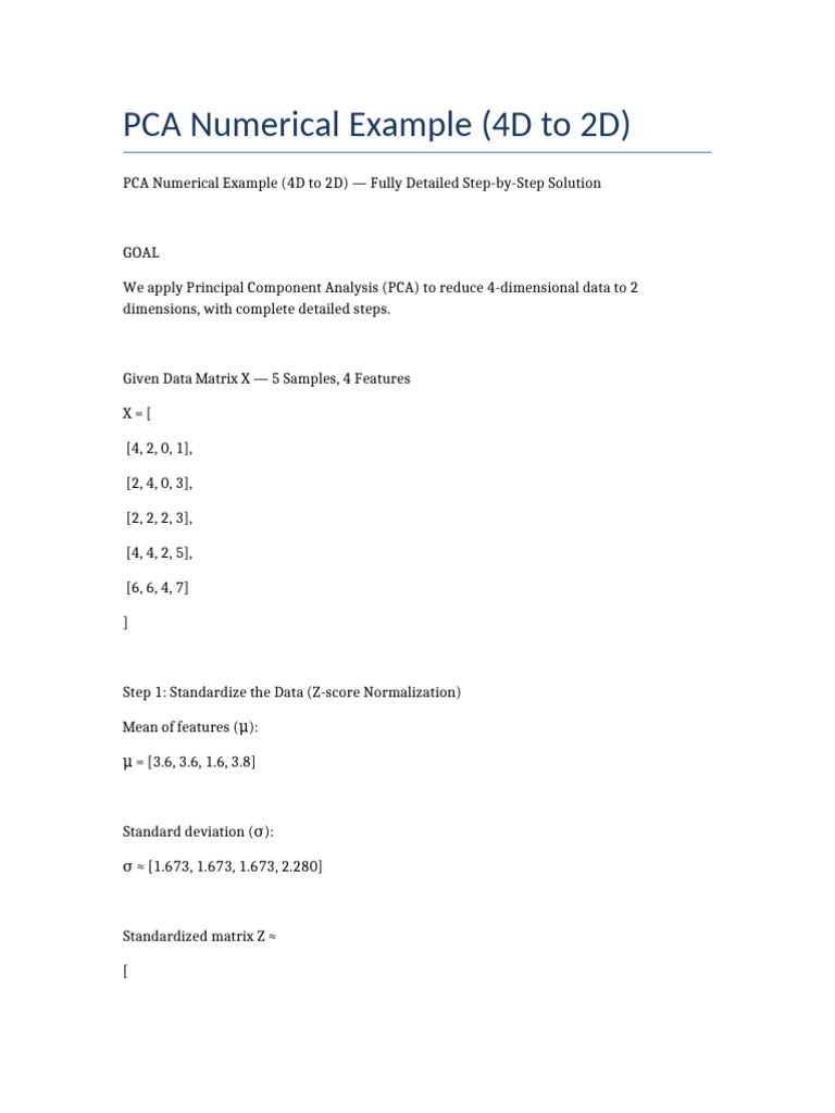 PCA 4D To 2D Full Solution | PDF