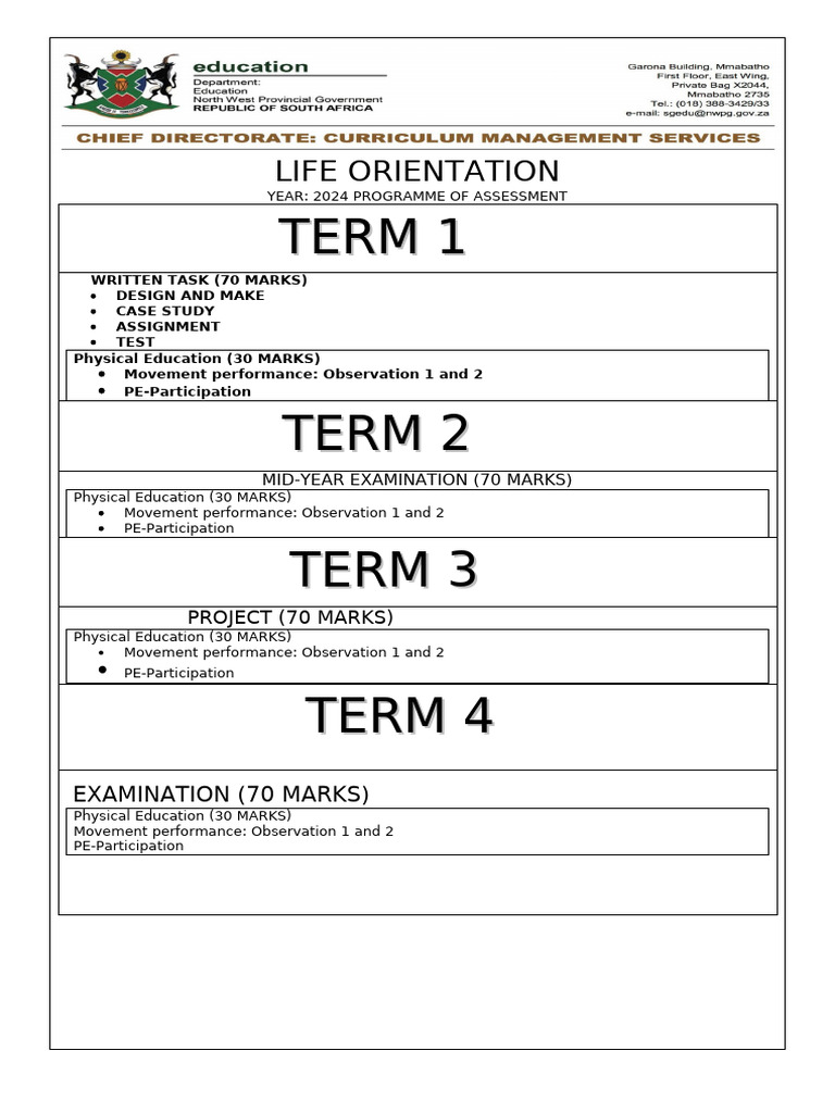 2024 Life Orientation Assessment Plan | PDF