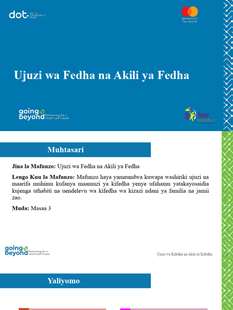 Ujuzi Wa Fedha Na Akili Ya Kifedha | PDF