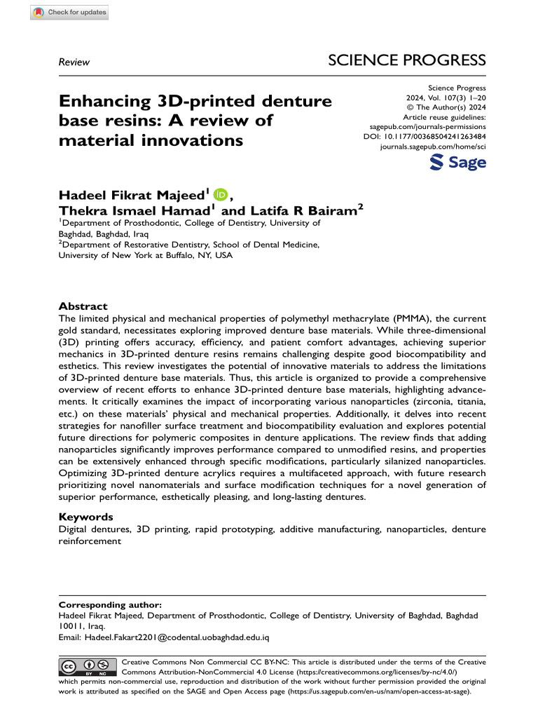Enhancing 3d Printed Denture Base Resins A Review of Material ...