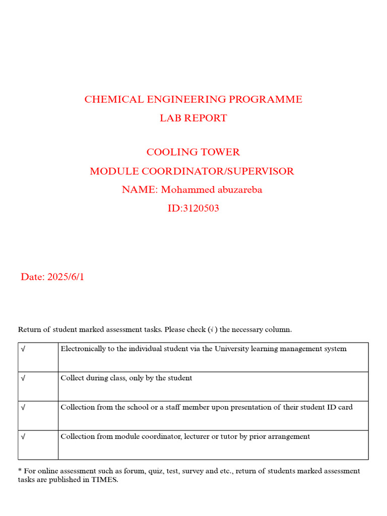 Cooling Tower Lab Report | PDF | Heat Transfer | Heat