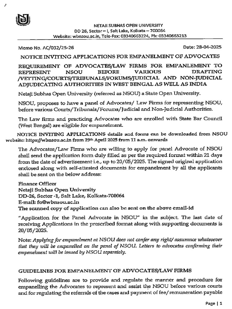 Notice Inviting Application For Empanelment of Advocates | PDF