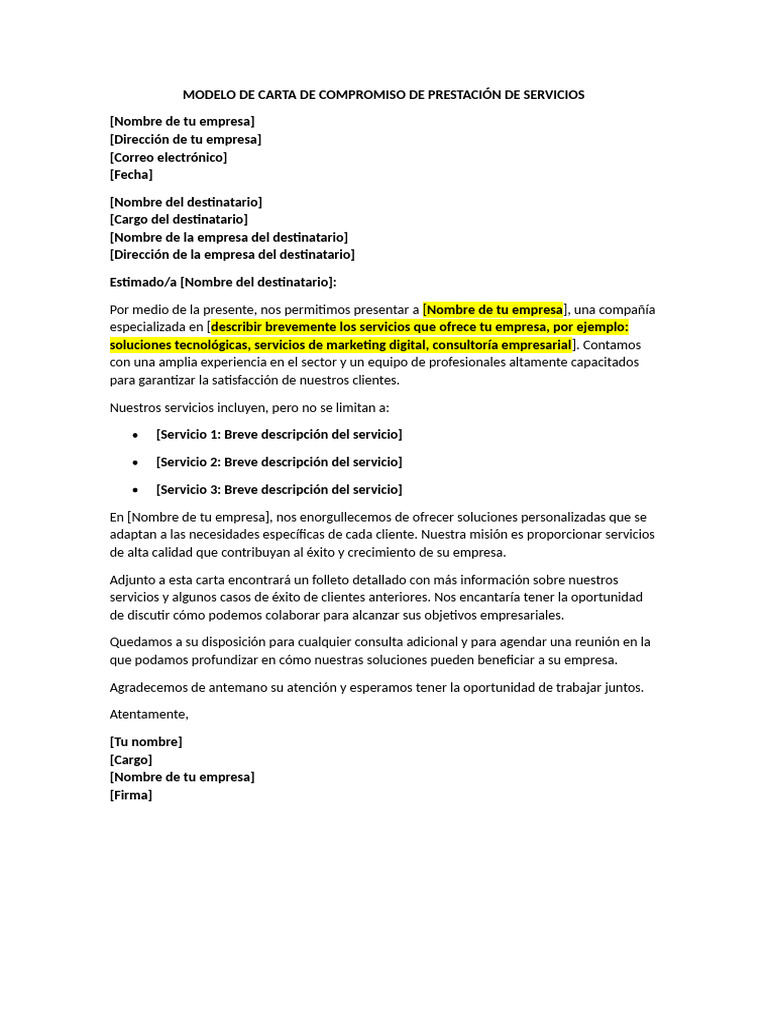 Carta de Presentacion de Servicios Word | PDF