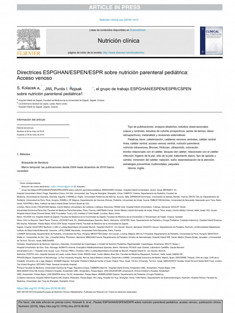 ESPGHAN ESPEN ESPR Guidelines On Pediatric Parenteral Nutrition Venous ...