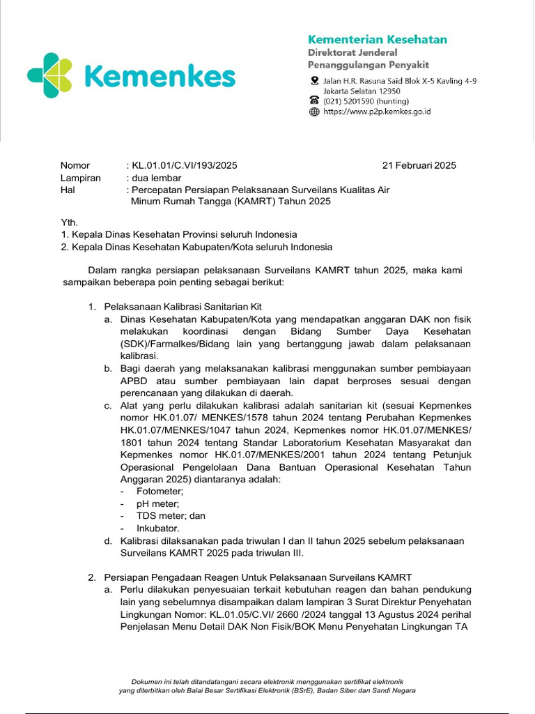 Srikandi Surat Persiapan Surveilans KAMRT | PDF