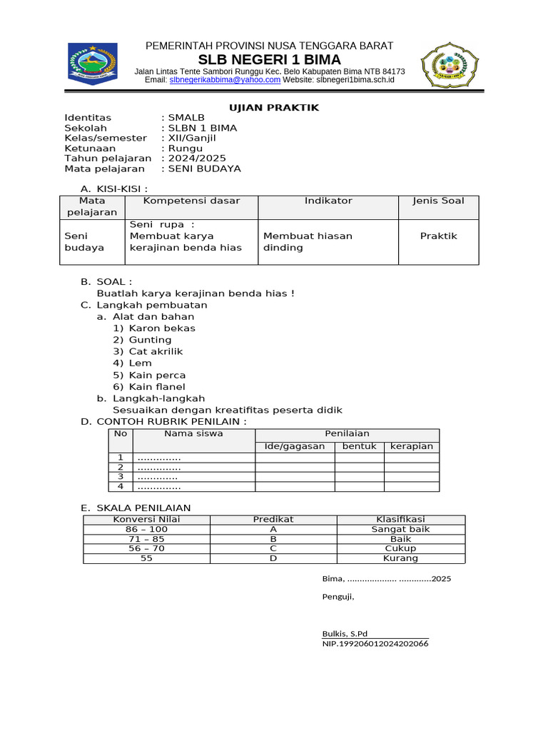 Ujian Praktek Kelas 12 BC 2025 | PDF