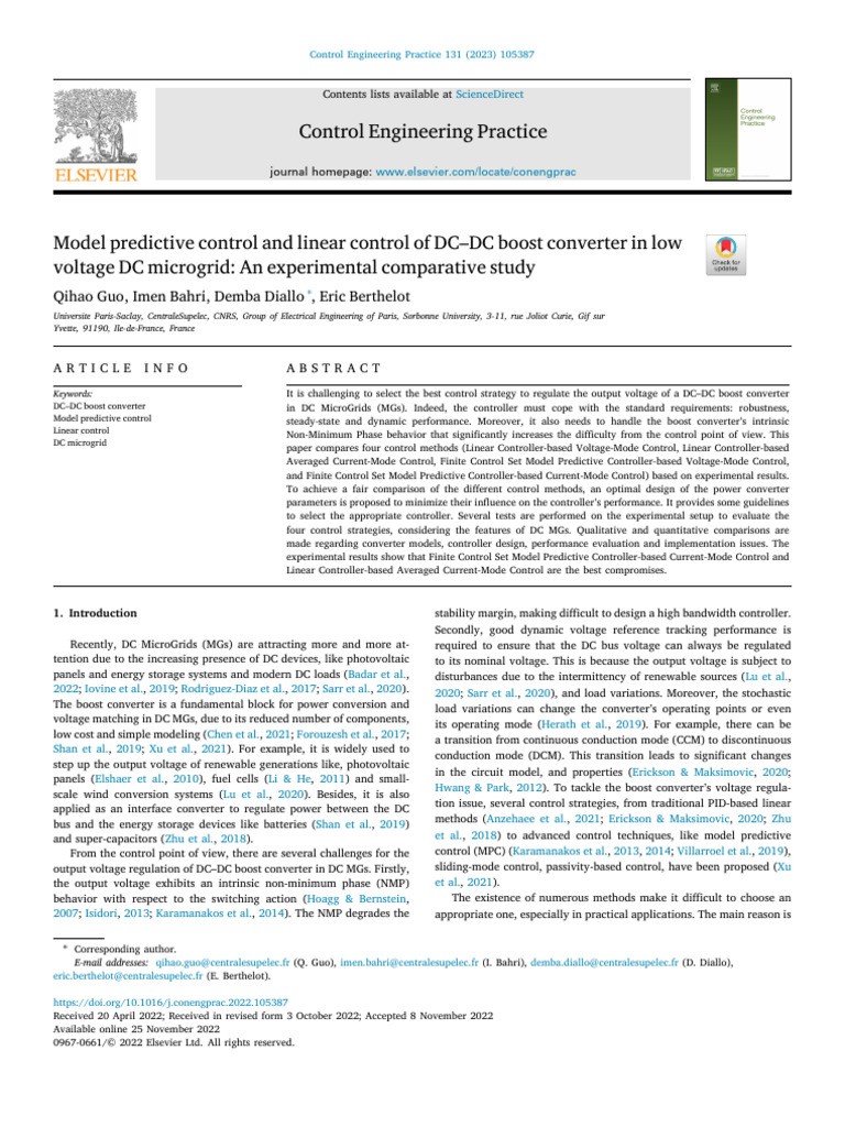 Model Predictive Control and Linear Control of DC-DC Boost Converter in ...