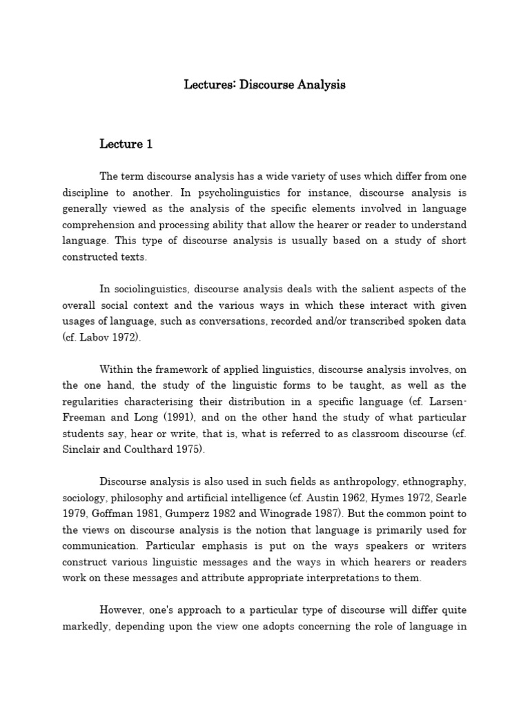 Discourse Analysis Lectures | PDF | Semantics | Linguistics