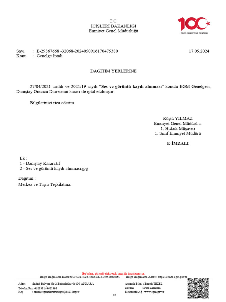 Genelge İptali Konulu Yazı | PDF