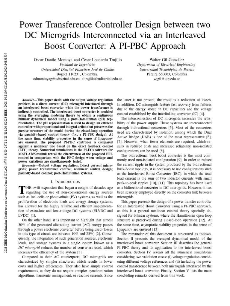 Power Transference Controller Design Between Two DC Microgrids Interconnected Via An Interleaved ...