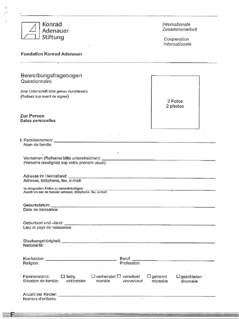 Formulaire Demande Bourses Konrad Adenauer Au Senegal | PDF