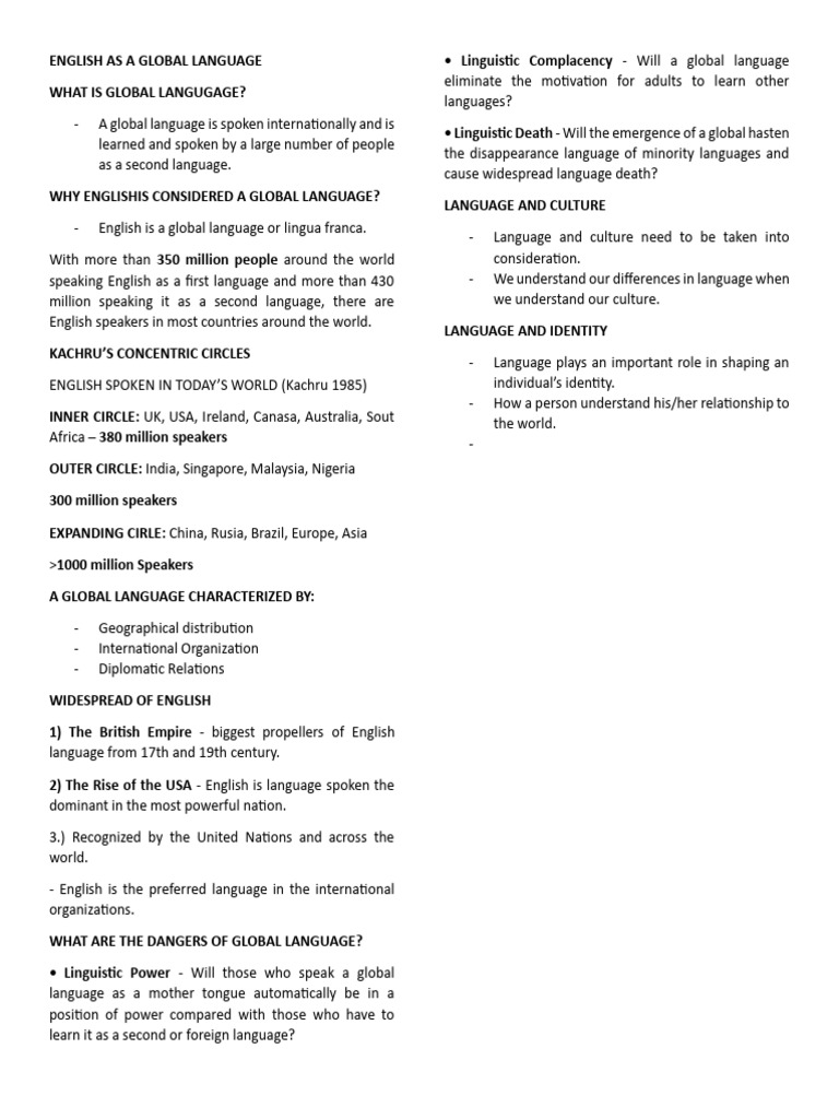 Lesson 2 English As A Global Language | PDF | English Language | First ...