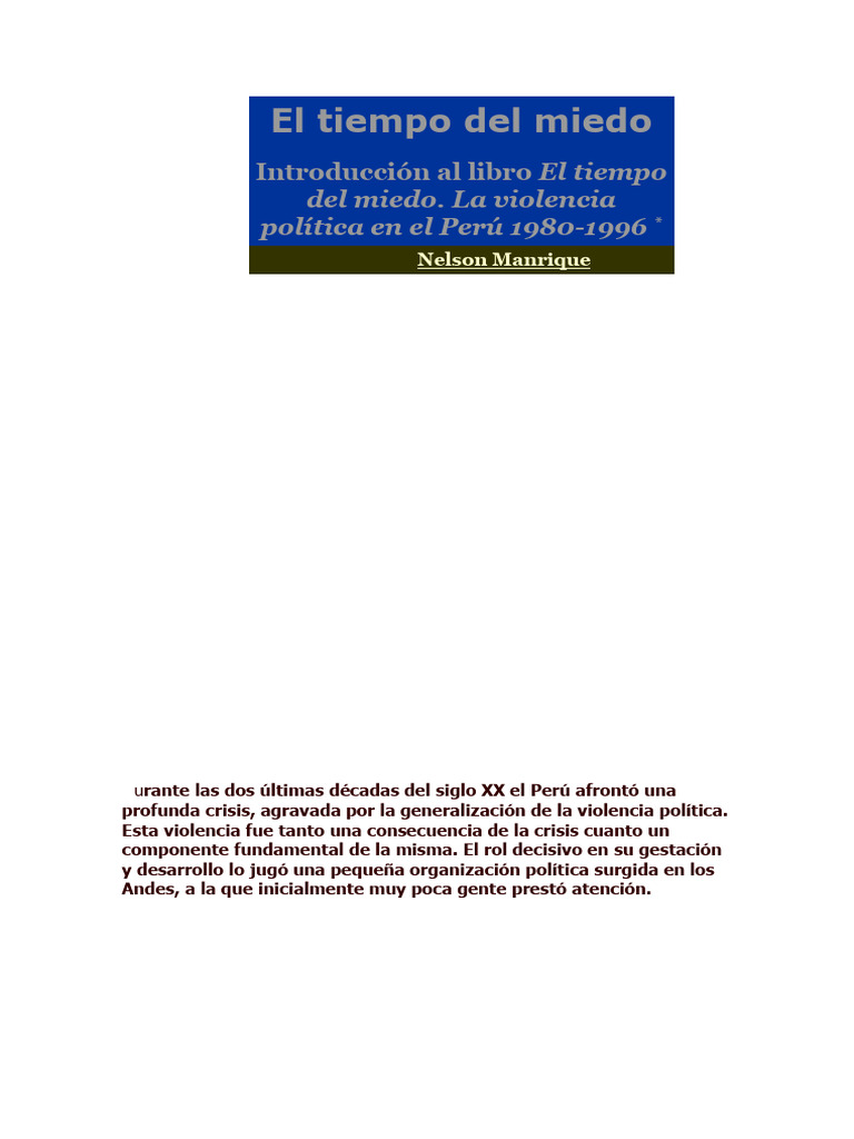 Introducción El Tiempo Del Miedo | PDF | Perú | Comunismo