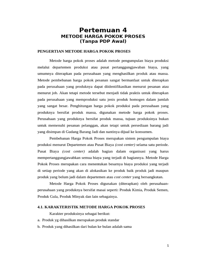 Pertemuan 4 Metode Harga Pokok Proses Tanpa PDP Awal | PDF