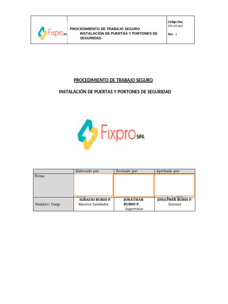 PTS Instalación de Puertas y Portones de Seguridad FIXPRO SPA.pdf | PDF | Perforación ...