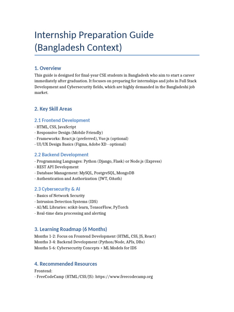 Internship Preparation Guide Bangladesh | PDF