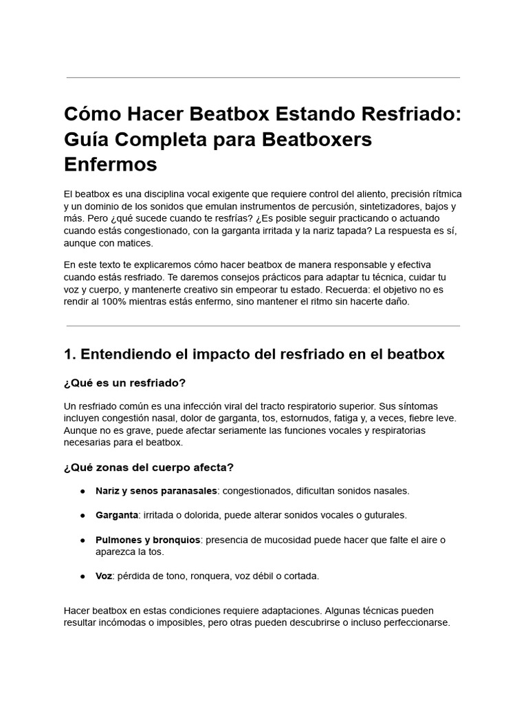 Cómo Hacer Beatbox Estando Resfriado - Guía Completa para Beatboxers ...