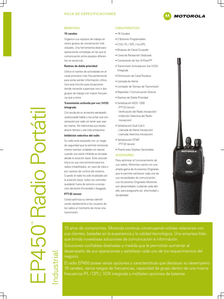 Características del Motorola EP450 | PDF | Hertz | Frecuencia ultra alta