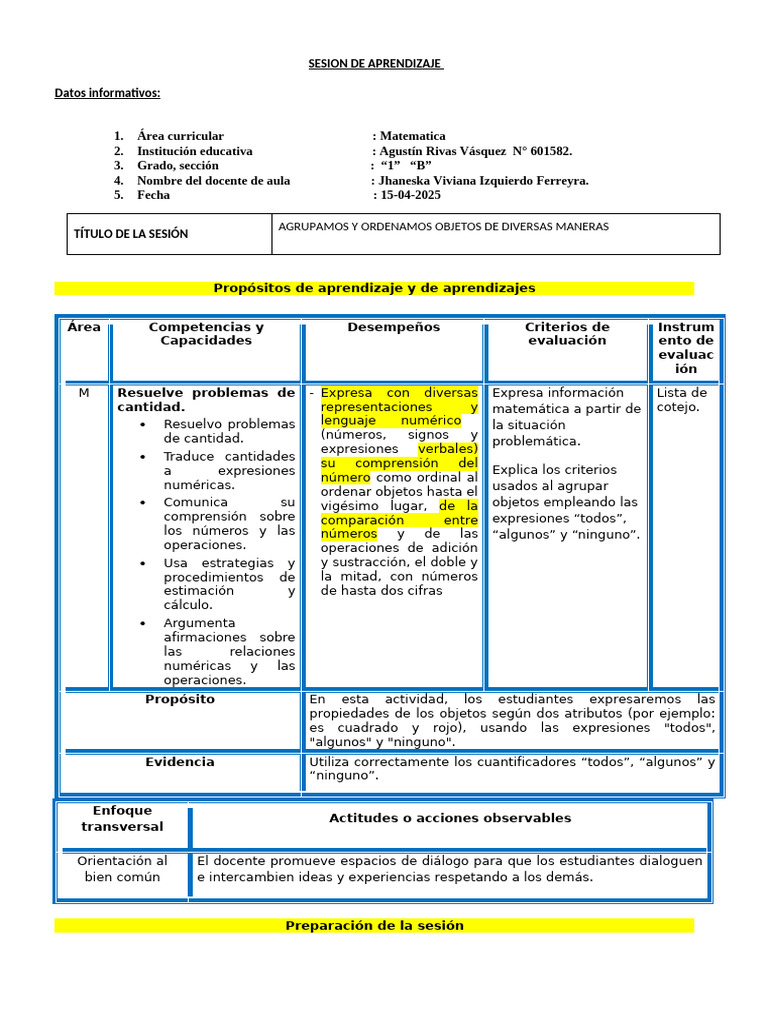 Mat Agrupamos y Ordenamos Objetos de Diversas Maneras | PDF | Maestros | Cognición