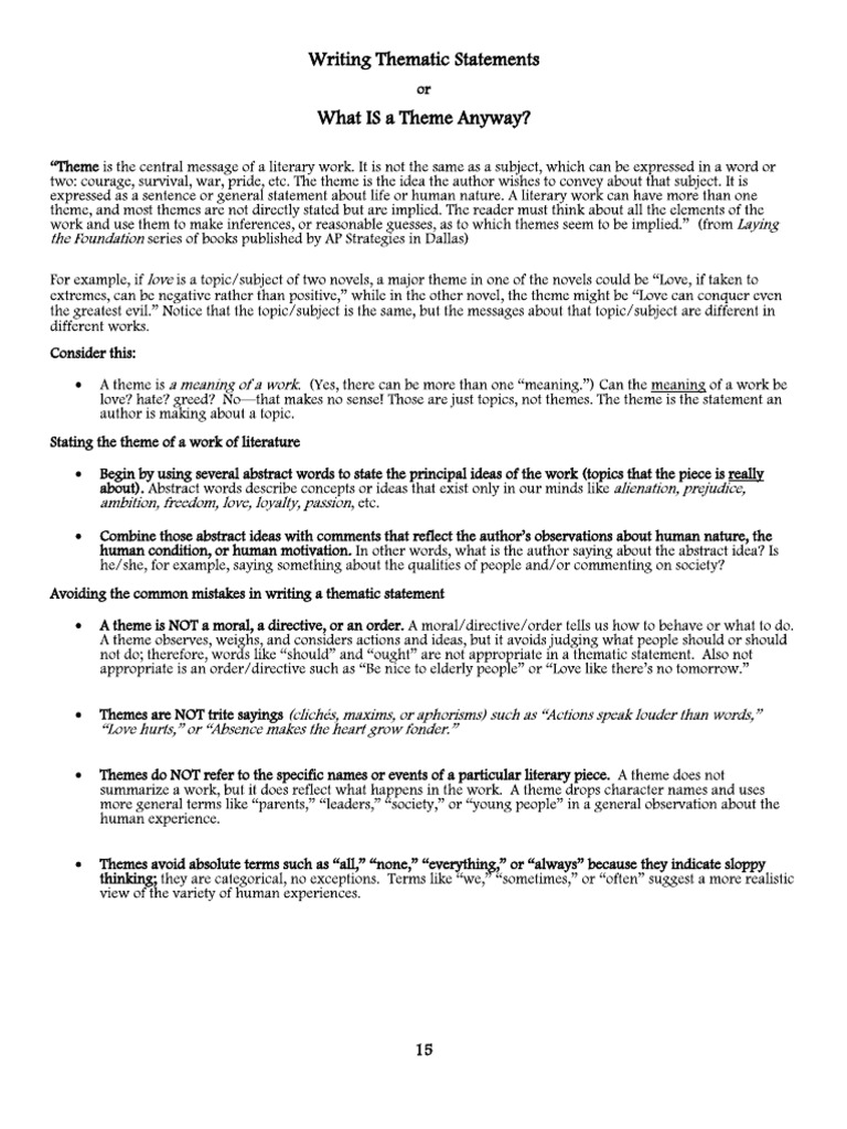 Writing Thematic Statements | PDF
