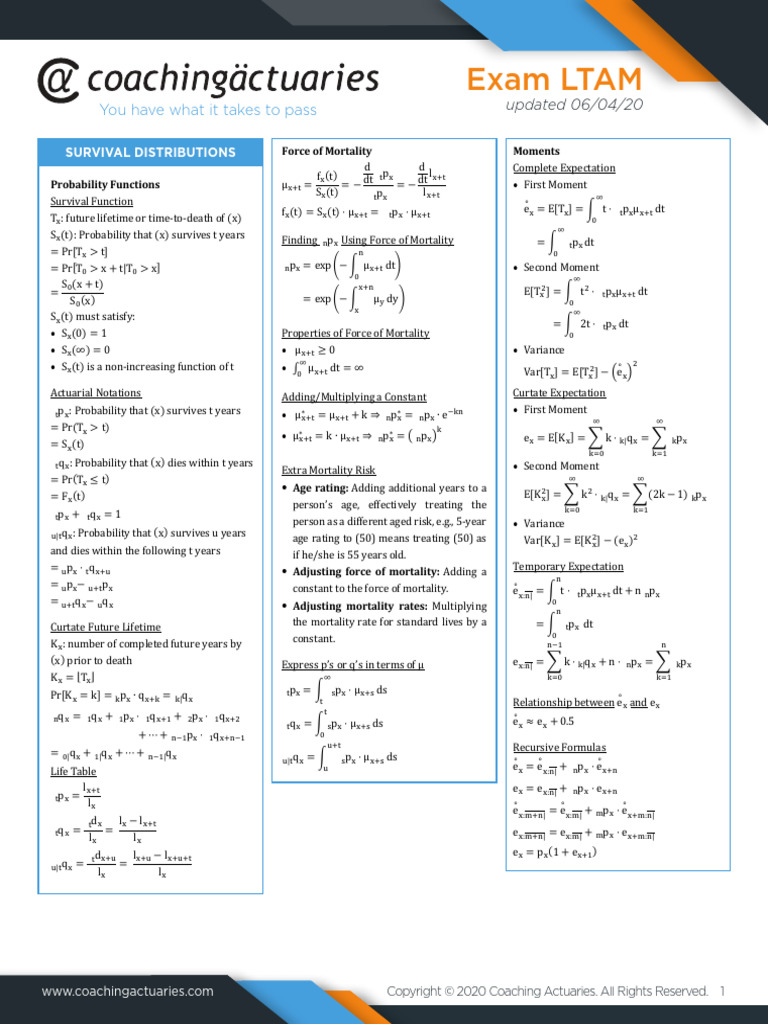 Formula Sheet Life Cons | PDF | Applied Mathematics | Mathematics