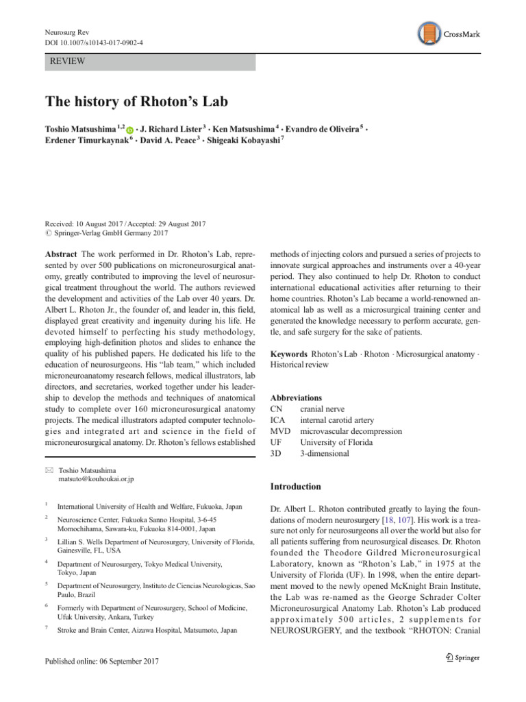 The History of Rhoton’s Lab | PDF | Neurosurgery | Human Brain