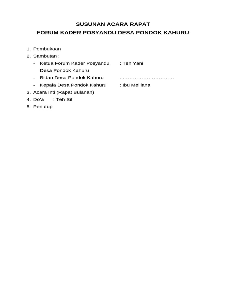 SUSUNAN ACARA RAPAT Posyandu | PDF