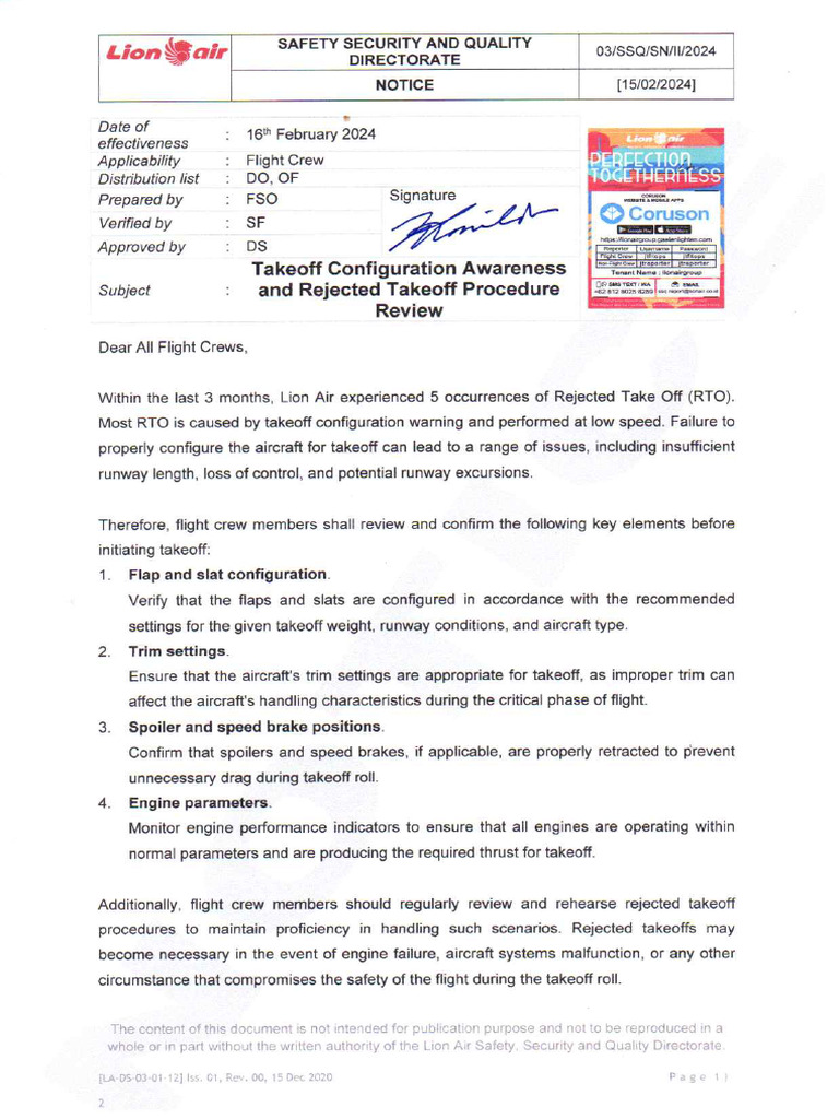 03-SSQ-SN-II-2024 Takeoff Configuration Awareness and Rejected Takeoff Procedure Review | PDF