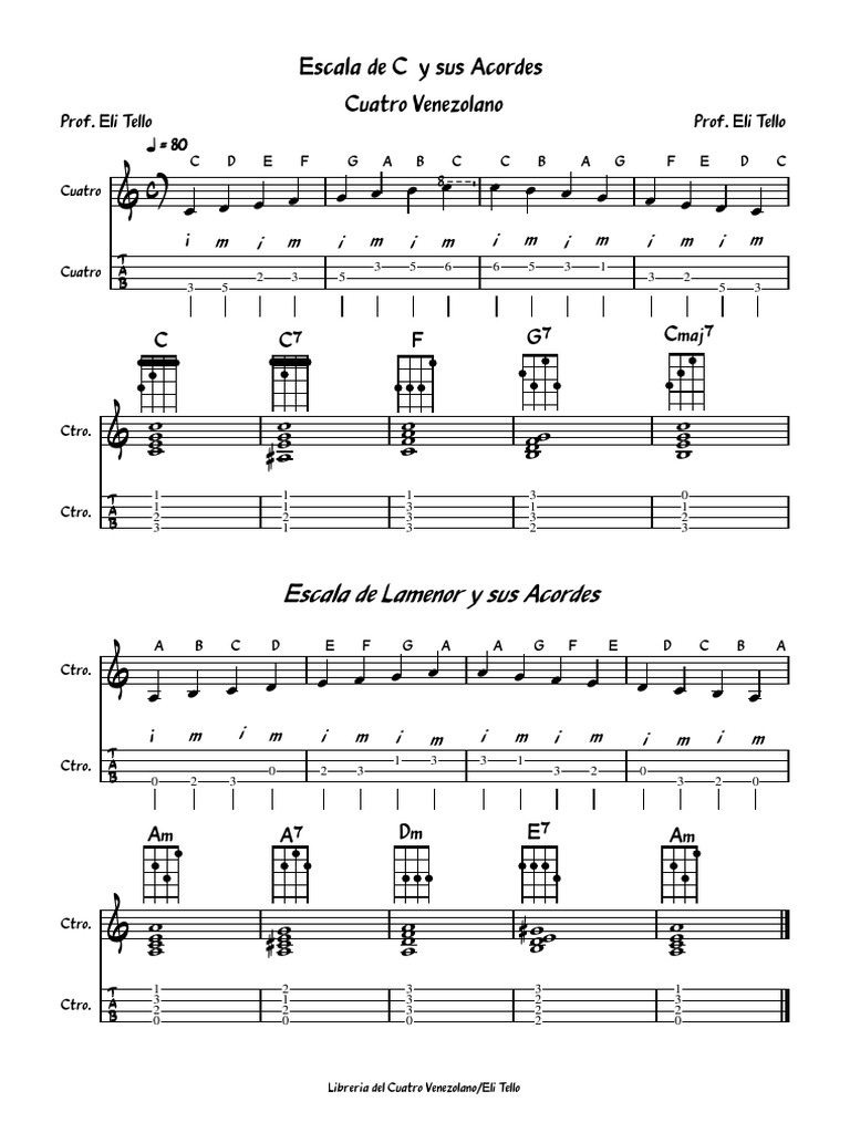 Escala de C Do y Sus Acordes Cuatro Venezolano | PDF | Teoría musical