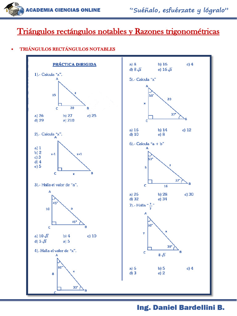 Triángulos Rectángulos Notables y Razones Trigonométricas | PDF