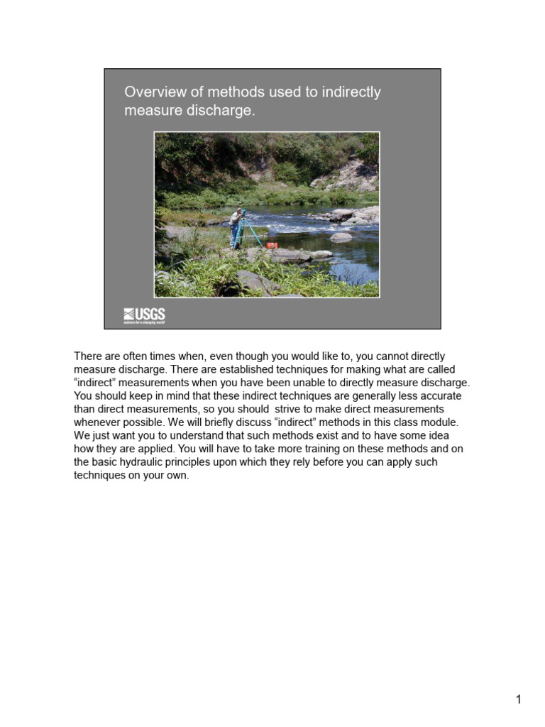 Overview of Methods Used To Indirectly Measure Discharge | PDF | Discharge (Hydrology) | Earth ...