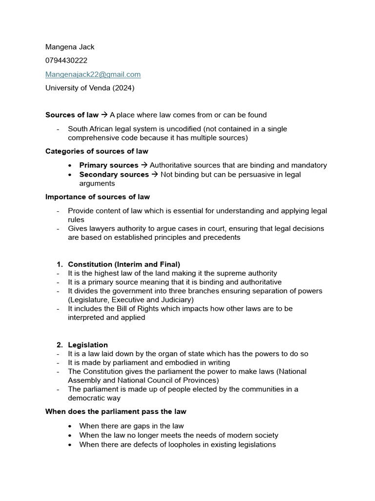 Introduction To Theories of Law Unit 3 Summary | PDF | Precedent ...