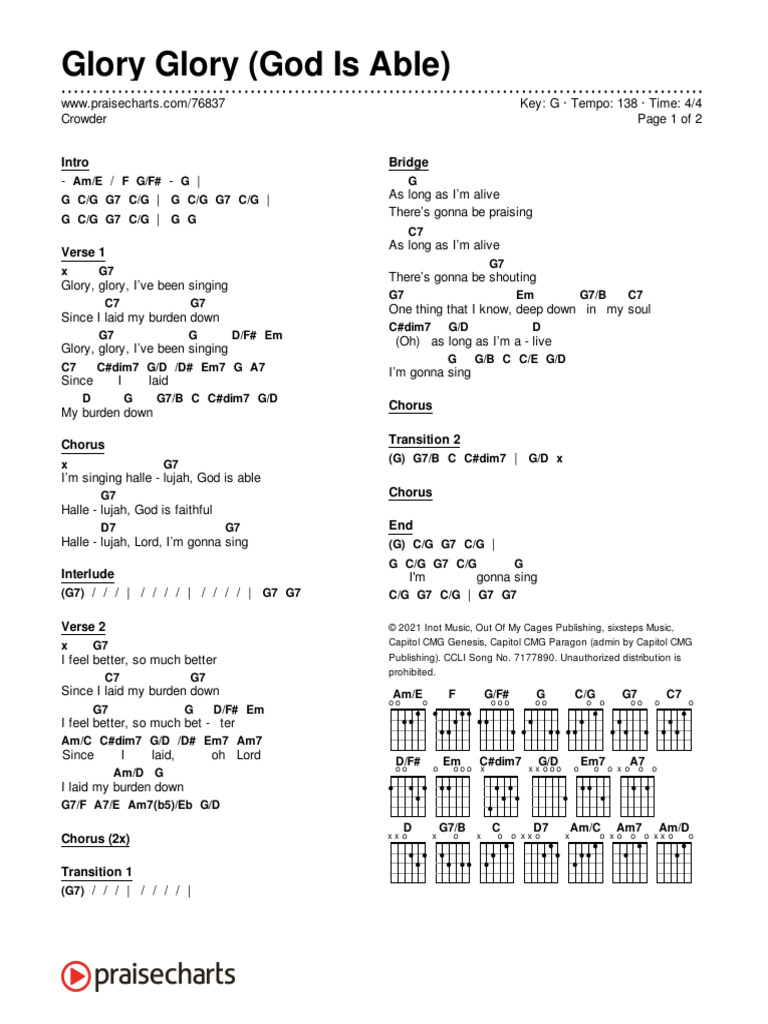 Glory Glory (God Is Able) Chords | PDF | Music Theory | Musical ...