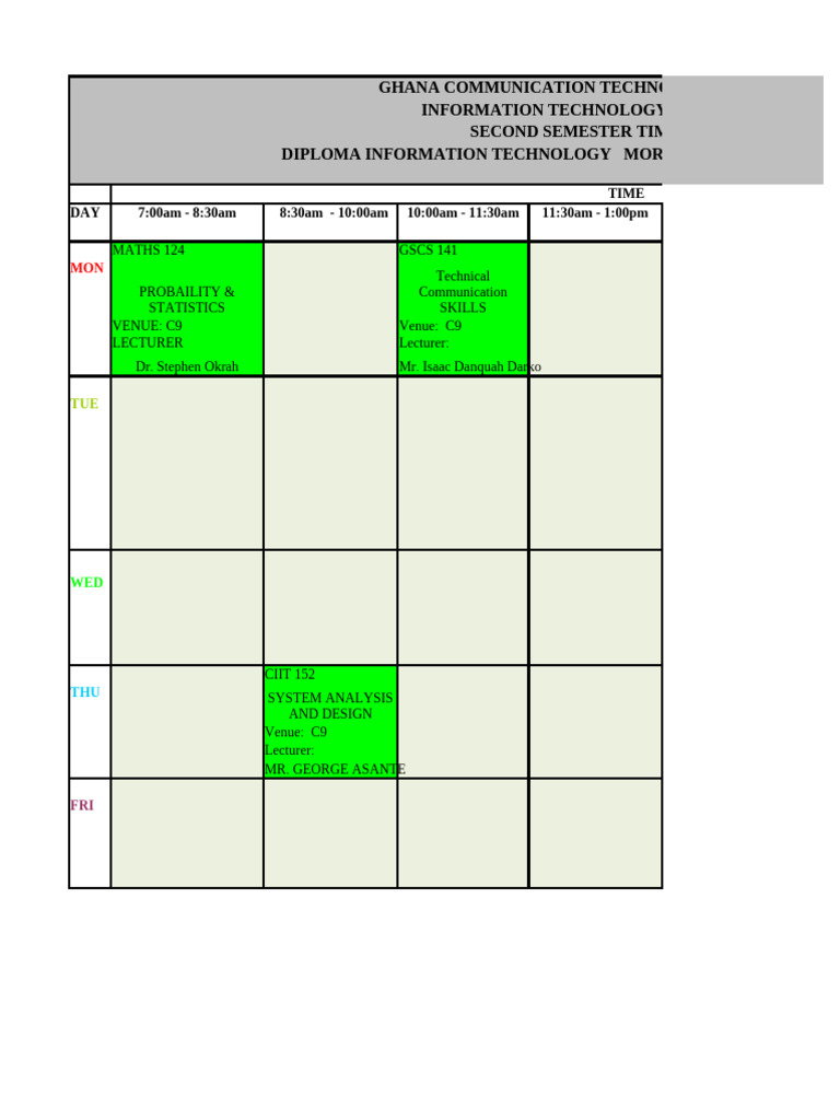 Final Timetable Second Semester 20242025 v3 | PDF | Applied Mathematics | Computer Science