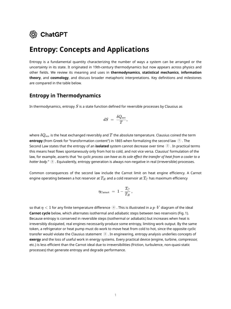 Entropy - Concepts and Applications | PDF | Entropy | Second Law Of ...