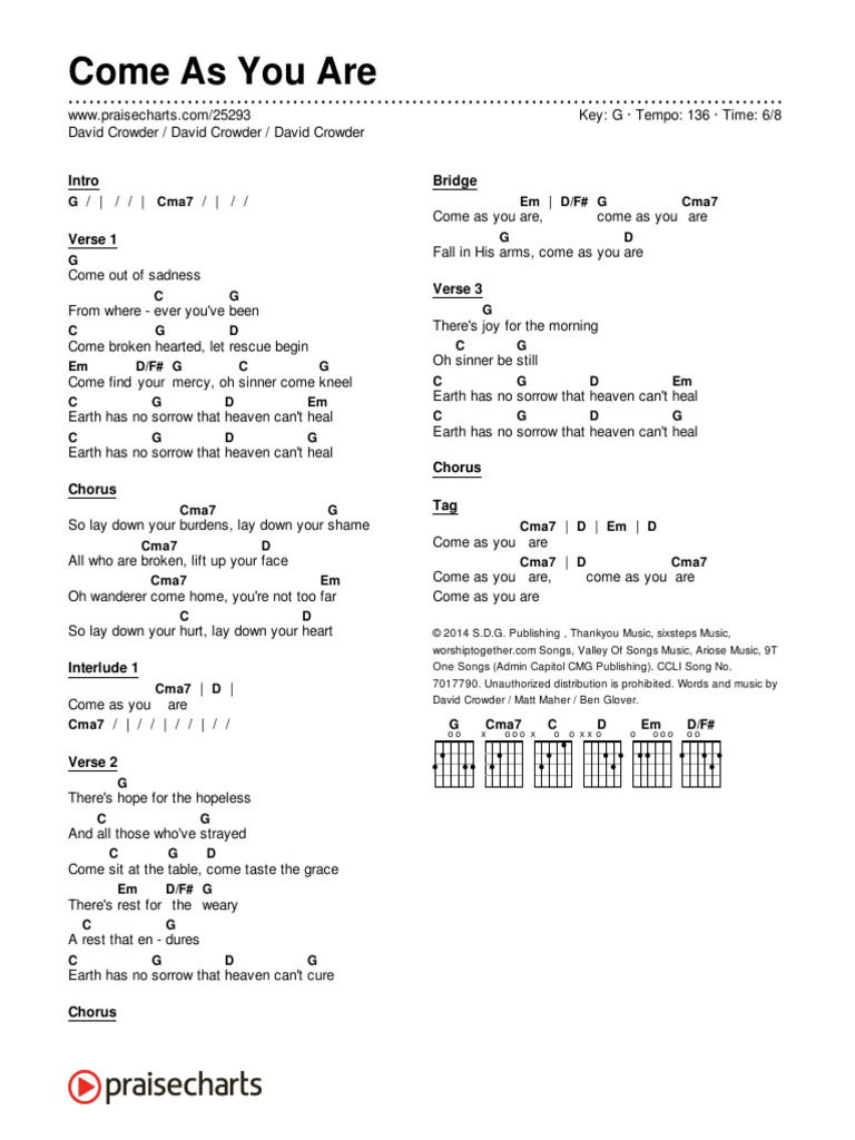 Come As You Are - David Crowder Chords | PDF | Song Structure | Vocal Music
