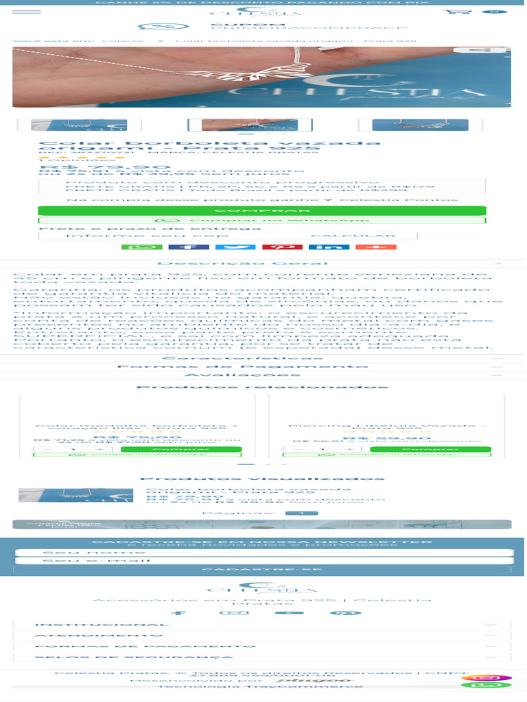 Colar Feminino Borboleta Origami - Prata 925 | PDF | Prata