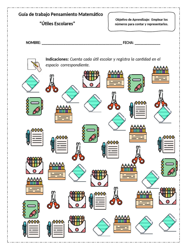 ÚTILES ESCOLARES Contar y Graficar 1 Al 10 | PDF