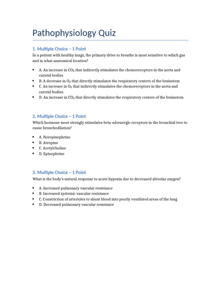 Rewritten Pathophysiology Quiz | PDF