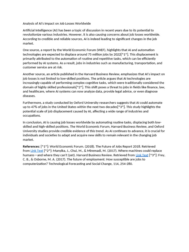 AI's Role in Global Job Displacement | PDF