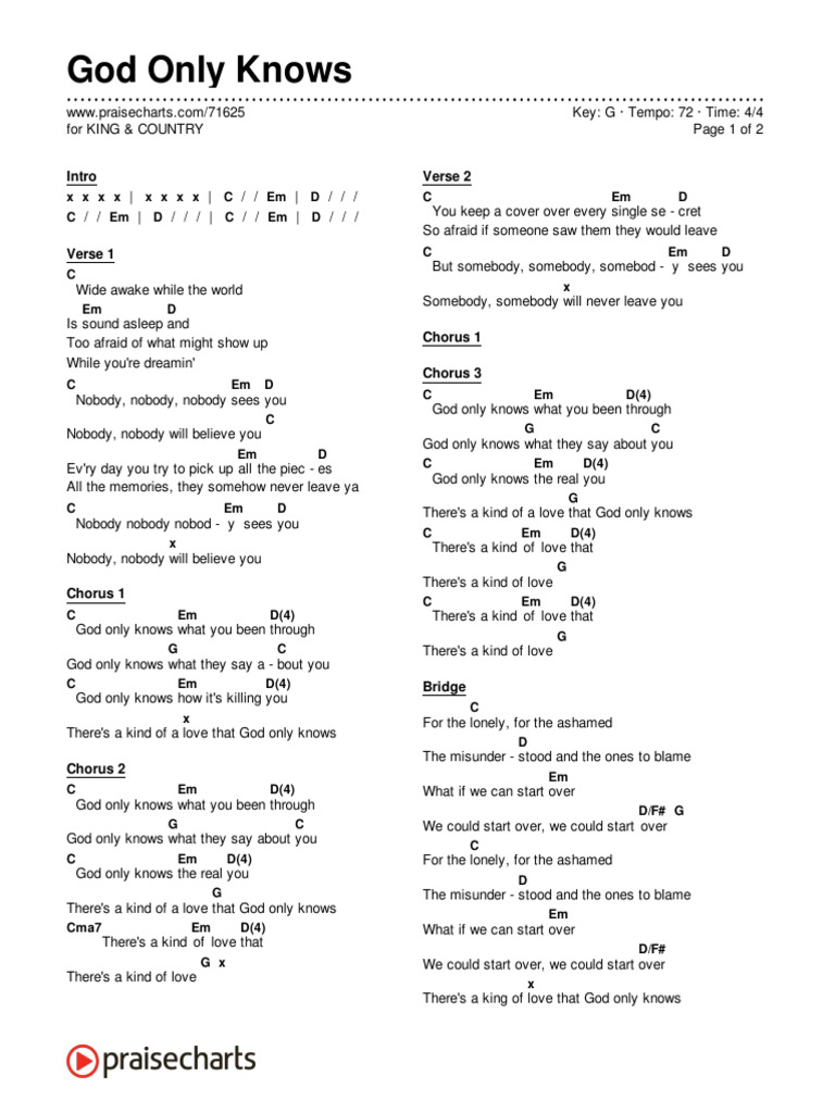 God Only Knows (For KING & C... ) Chord Chart - G - 2 Column Layout ...