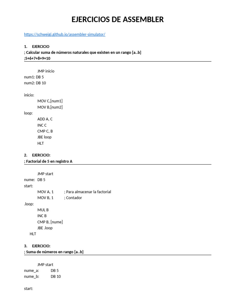 Ejercicios Assembler | PDF | Ingeniería Informática | Ascii