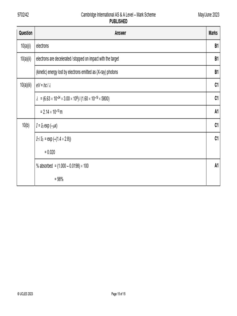 Medical Physics Mark Scheme | PDF | Neutron | Electron
