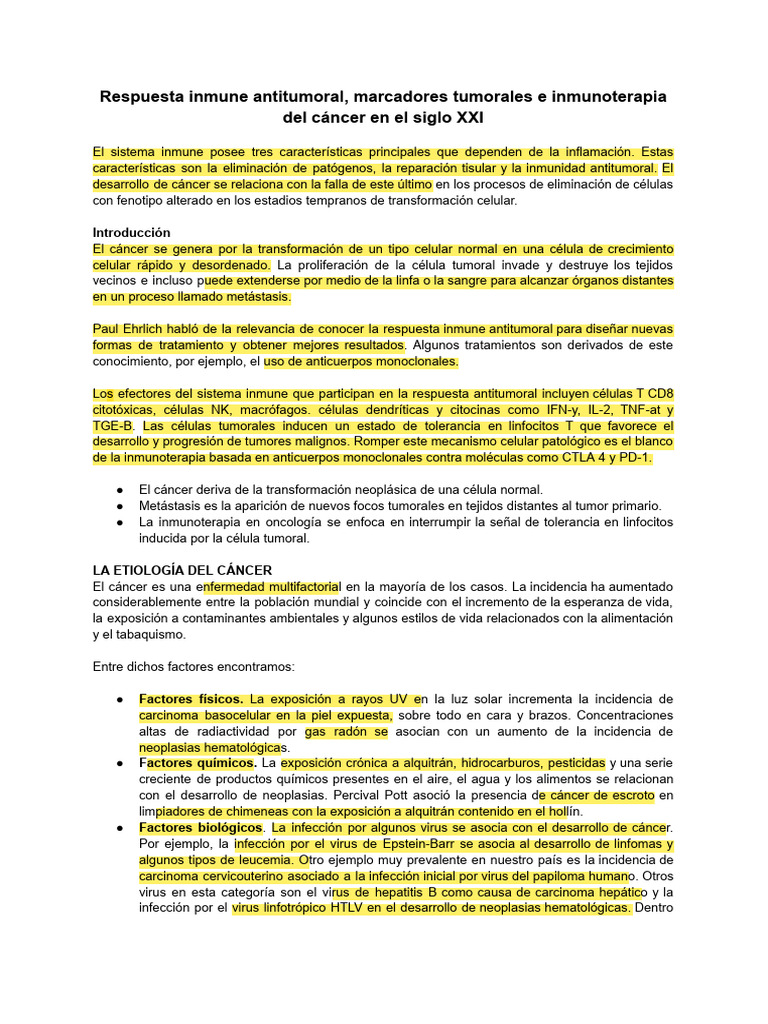 Inmunoterapia y respuesta antitumoral | PDF | Inmunoterapia | Sistema ...