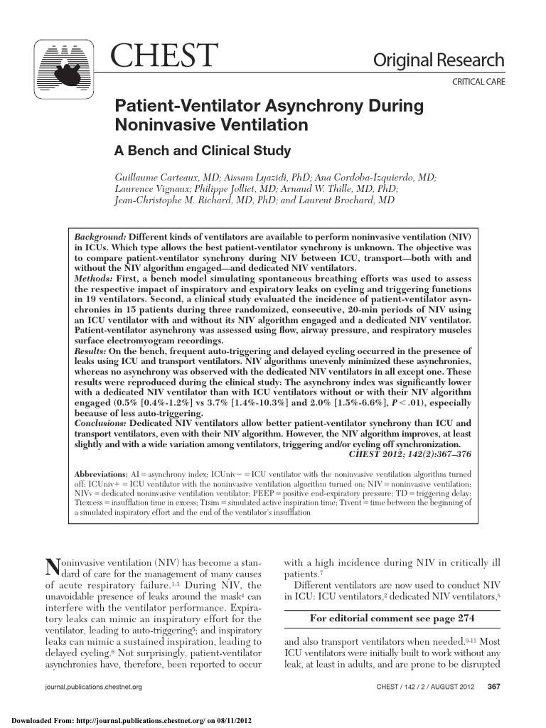 Patient-Ventilator Asynchrony During Noninvasive Ventilation | PDF | Intensive Care Medicine ...