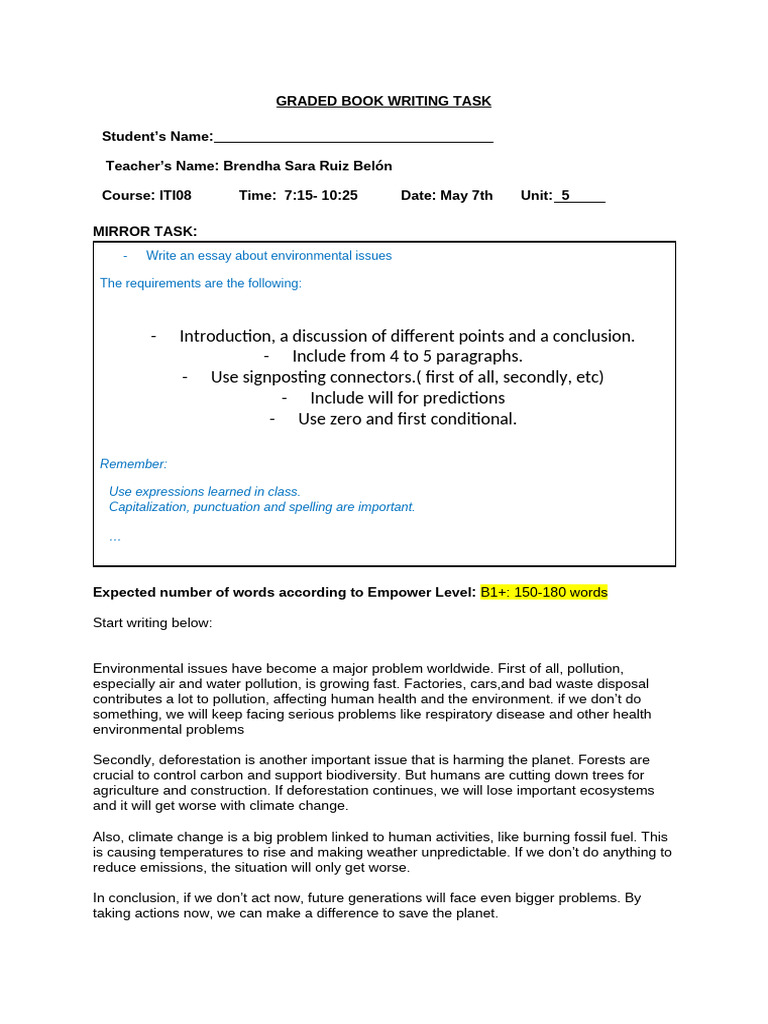 Graded Book Writing Task | PDF | Climate Change | Deforestation